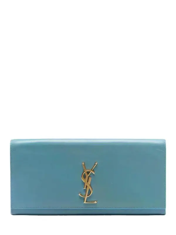 Saint Laurent Smooth Leather Cassandre Clutch Bag - Blue