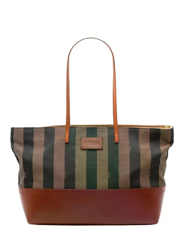 Fendi 2010-2026 Medium Pequin Canvas Roll Tote Bag - Brown