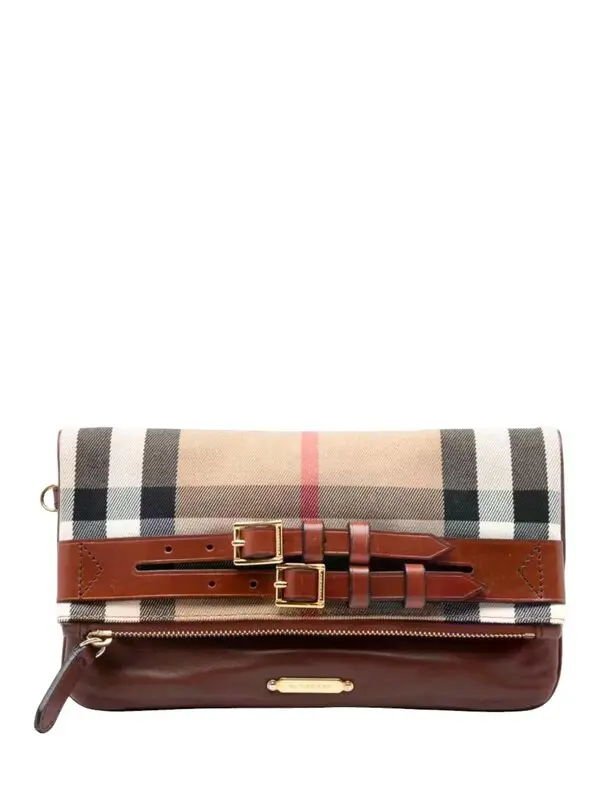 Burberry House Check Canvas And Leather Adeline Fold Over Wristlet Clutch Bag - Neutrals