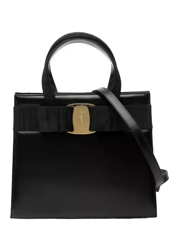 FERRAGAMO Leather Vara Bow Satchel - Black