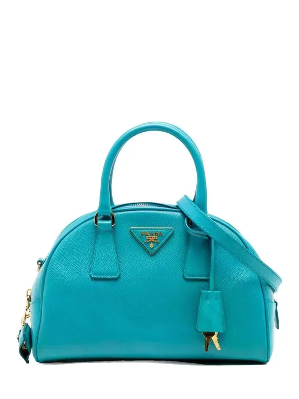 Prada Saffiano Lux Bowling Bag Satchel - Blue