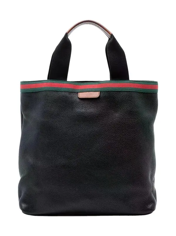 Gucci Leather Web Tote Bag - Black