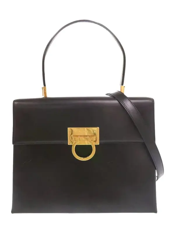 FERRAGAMO Leather Gancini Top Handle Satchel - Black