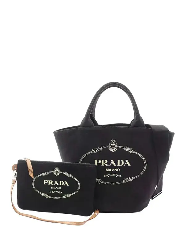 Prada Canvas Canapa Logo Satchel - Black