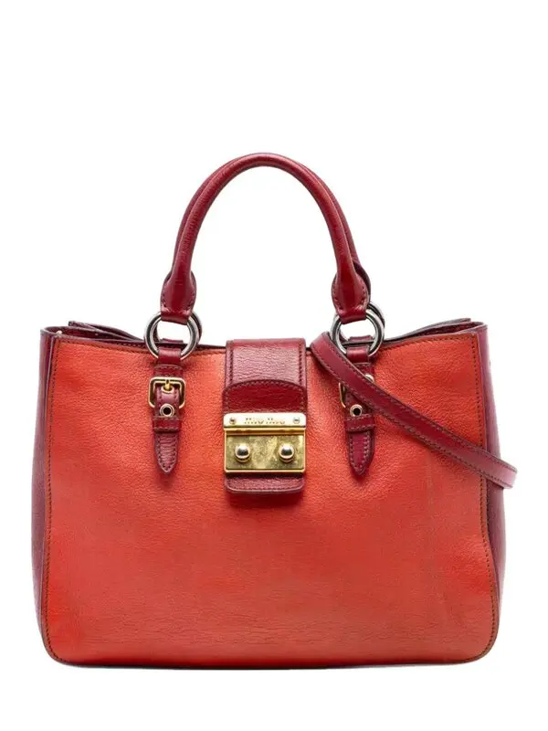 Miu Miu Bicolor Goatskin Madras Satchel - Orange