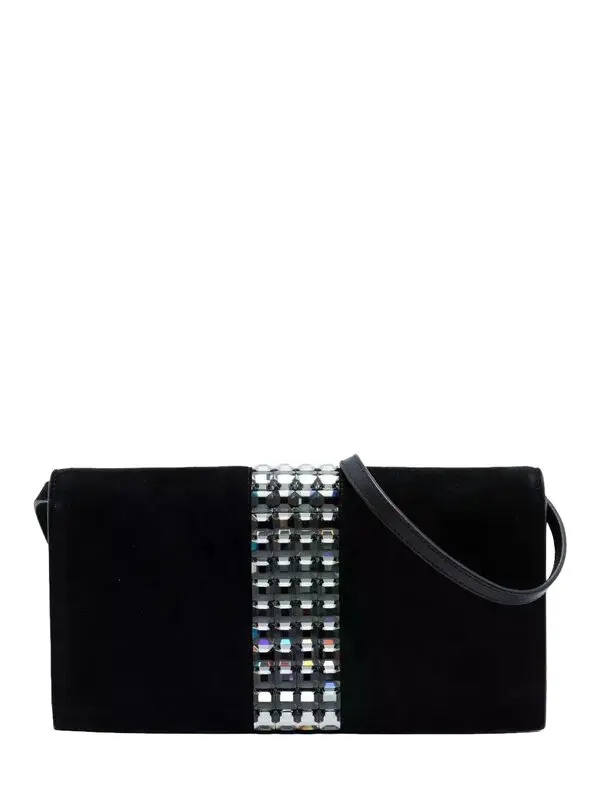 Gucci Suede Crystal Embellished Shoulder Bag - Black