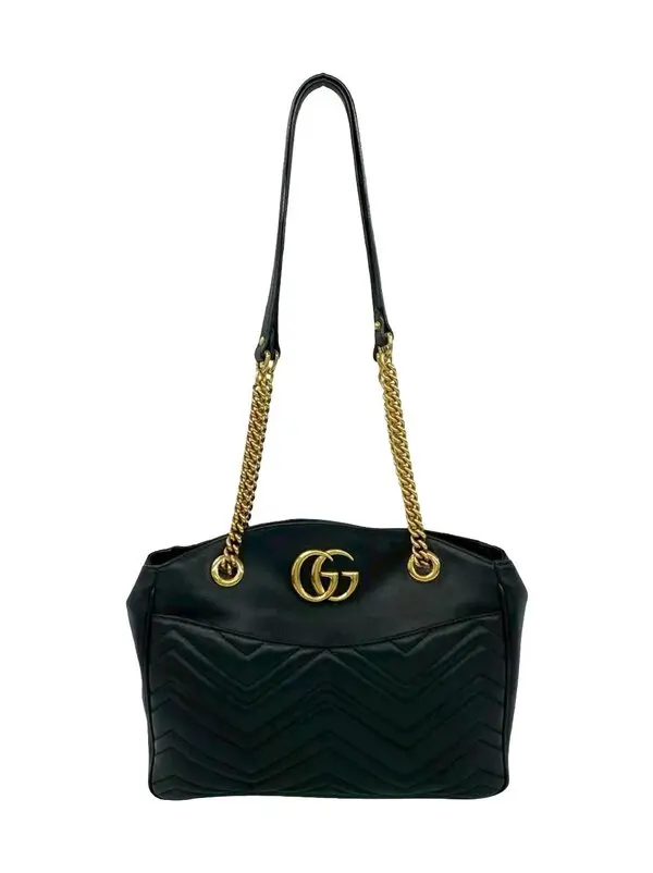 Gucci Medium Gg Marmont Matelassé Leather Chain Shoulder Bag - Black