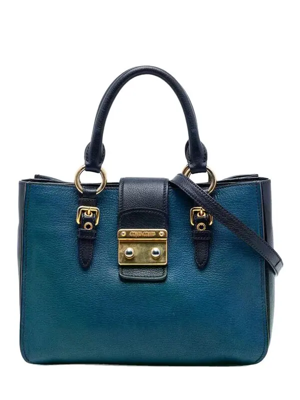 Miu Miu Bicolor Goatskin Madras Satchel - Blue
