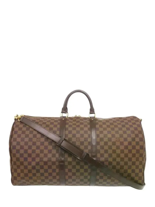 LOUIS VUITTON Damier Ebene Keepall Bandouliere 55 Travel Bag - Brown