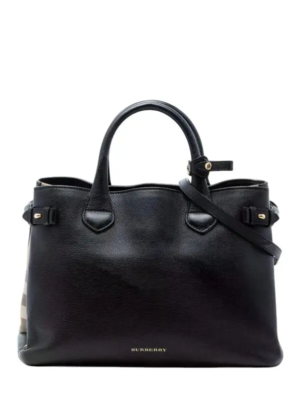 Burberry Leather And House Check Banner Satchel - Black