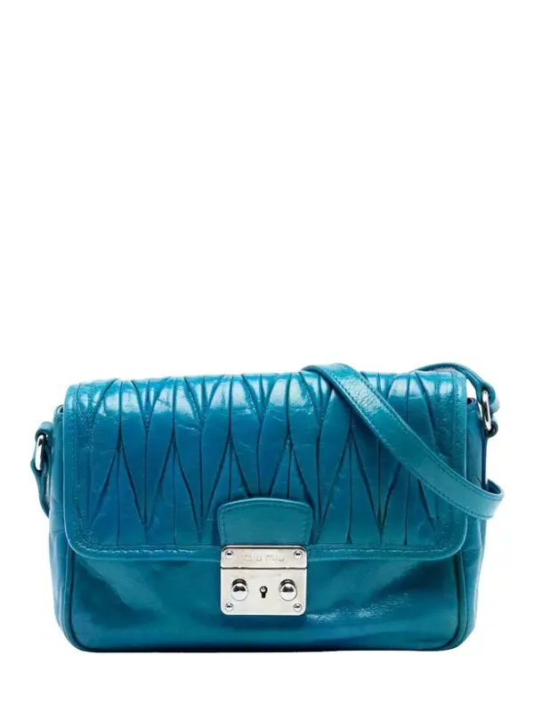 Miu Miu Matelassé Lambskin Flap Crossbody Bag - Blue