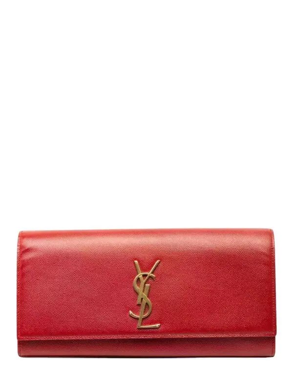 Saint Laurent Grain De Poudre Monogram Cassandre Clutch Bag - Red