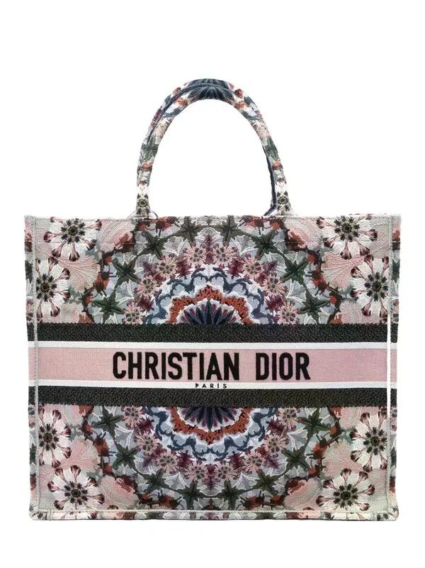 Dior 2019 Large Embroidered Canvas Book Tote Bag - Pink