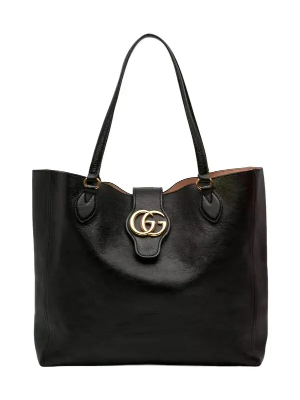 Gucci Leather Double G Dahlia Tote Bag - Black