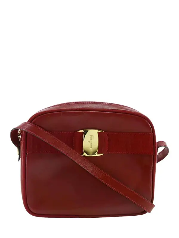 FERRAGAMO Leather Vara Bow Crossbody Bag - Red