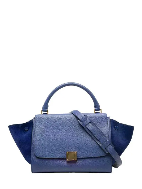 Celine 2014 Small Drummed Calfskin And Suede Trapeze Satchel - Blue