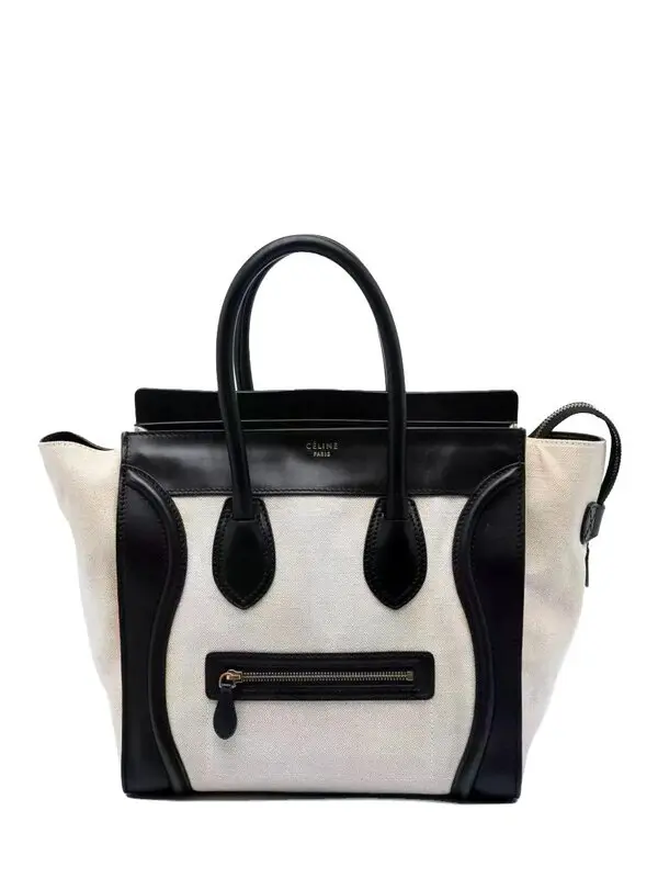 Celine 2011 Mini Bicolor Canvas And Leather Luggage Tote Handbag - Brown