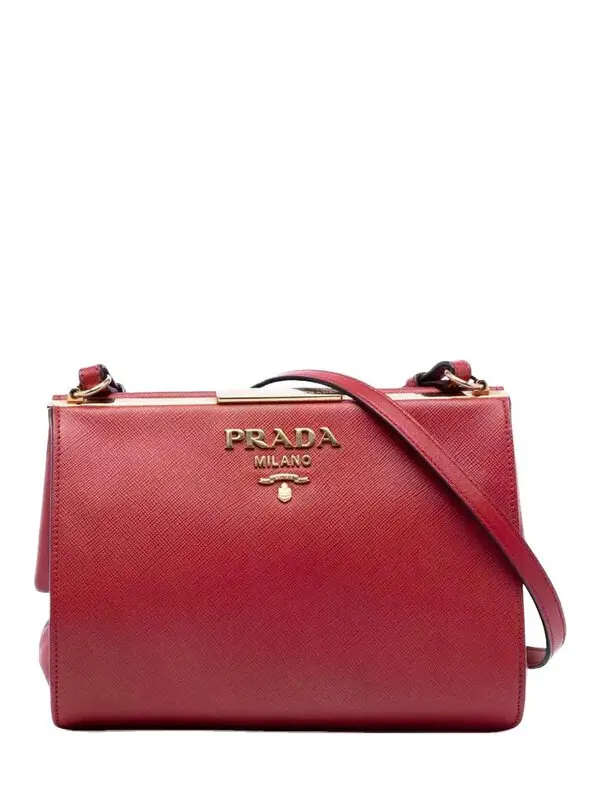 Prada Saffiano And City Calf Light Frame Crossbody Bag - Red
