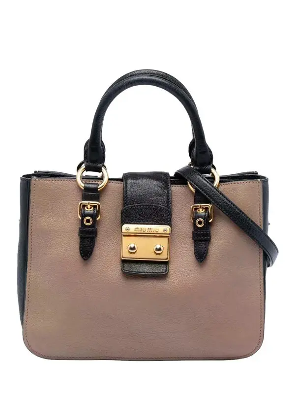 Miu Miu Bicolor Goatskin Madras Satchel - Brown