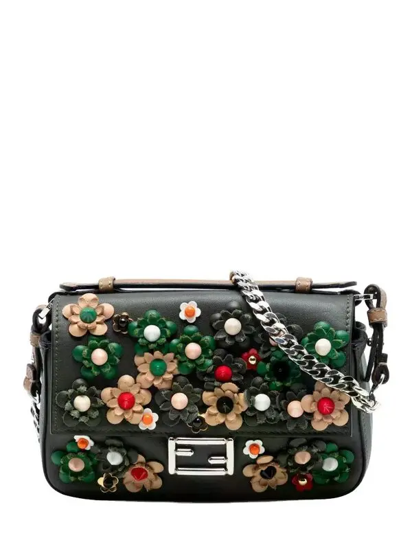 Fendi Micro Bicolor Leather Flowerland Double Baguette Satchel - Green