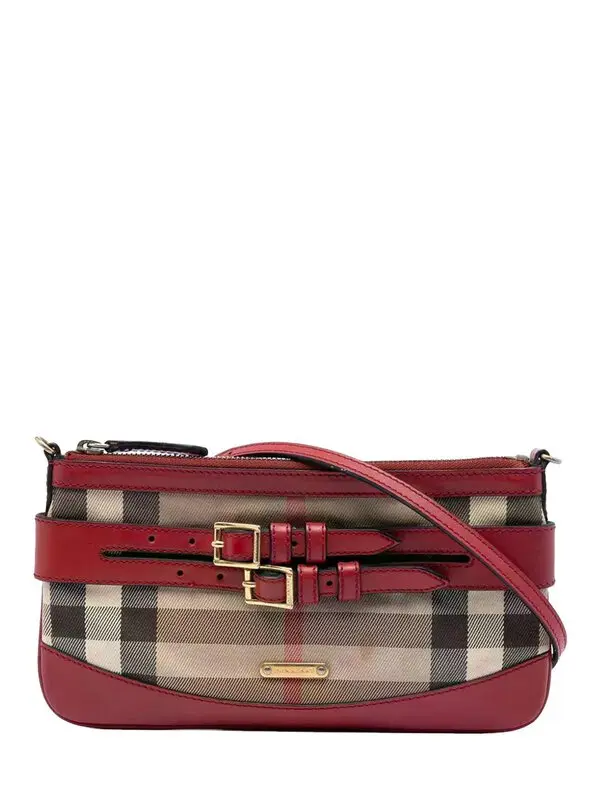 Burberry House Check Canvas Bridle Langford Crossbody Bag - Red