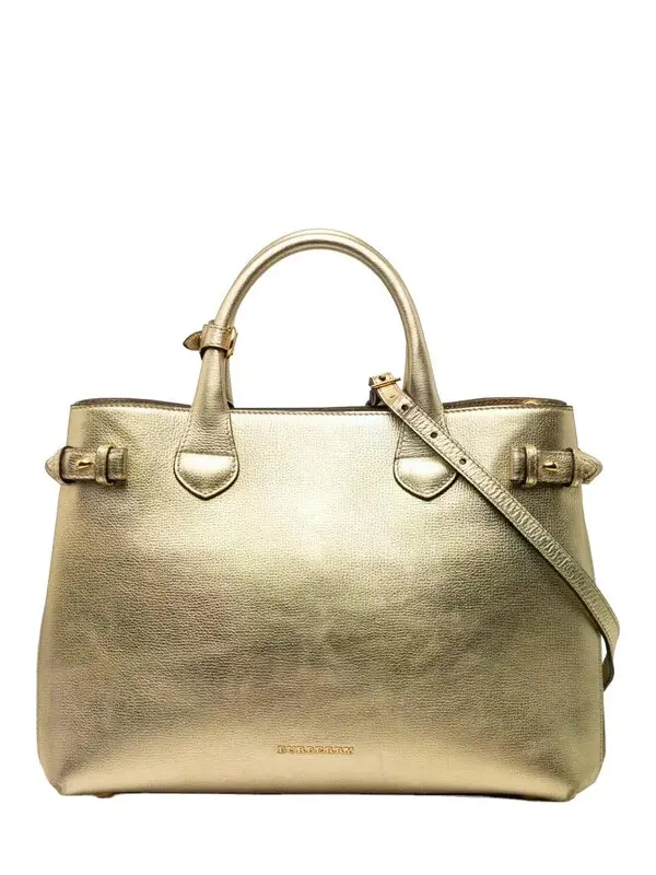 Burberry Metallic Leather And House Check Banner Satchel - Gold