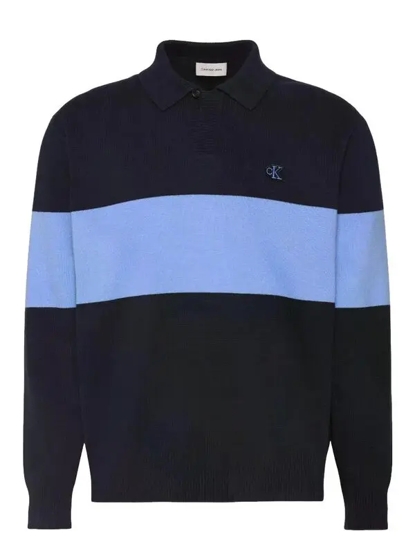 Calvin Klein Striped V-neck Sweater - Blue