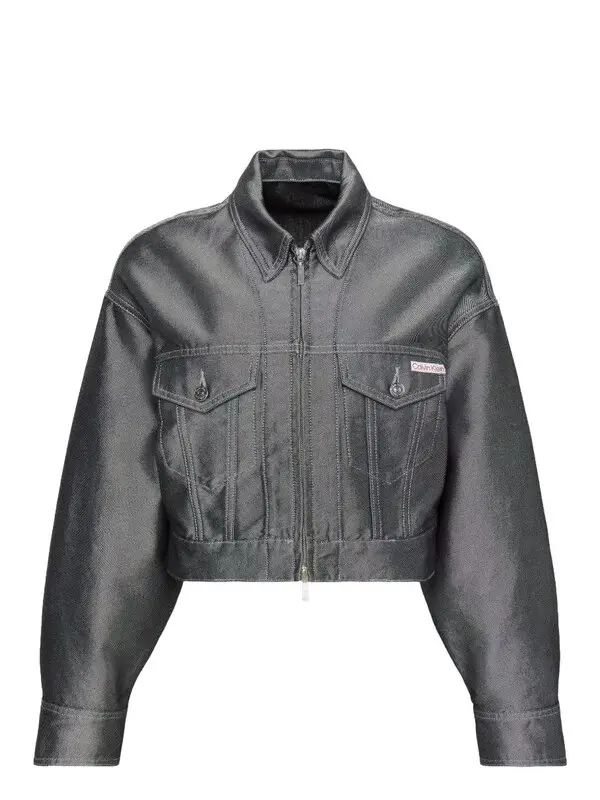 Calvin Klein Metallic-effect Cropped Jacket - Grey