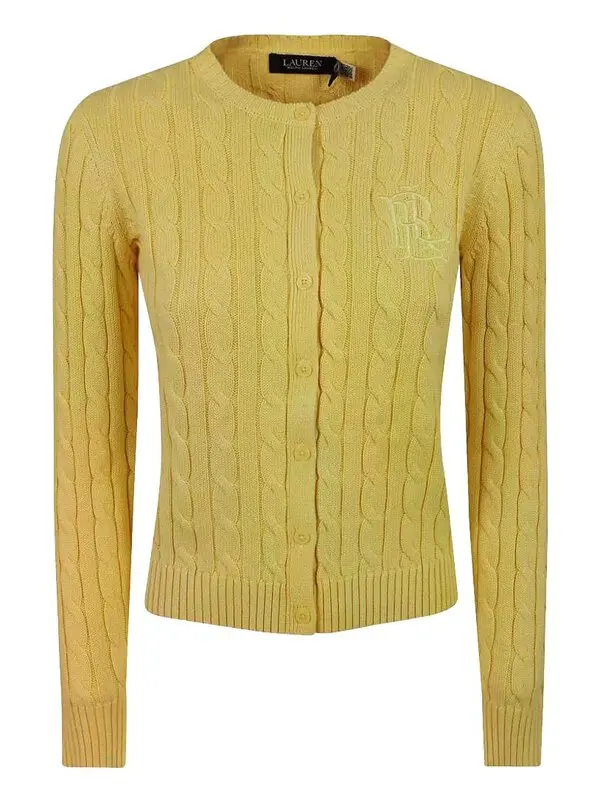 Ralph Lauren Cable-knit Embroidered-logo Cardigan - Yellow