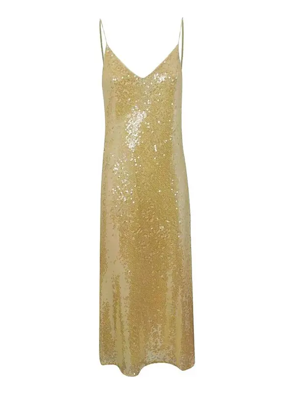 Ralph Lauren Sequin-embellished Spaghetti-strap Dress - Gold