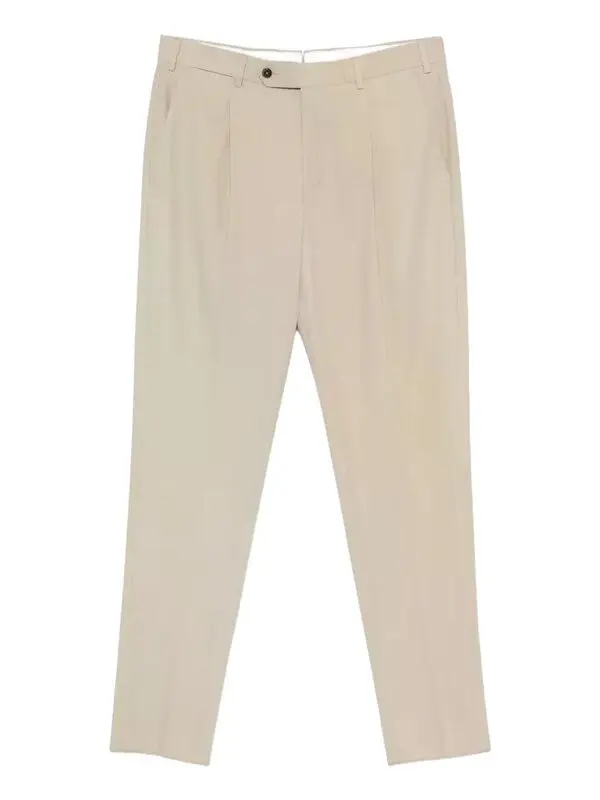 PT TORINO Pleated Cotton Trousers - Neutrals