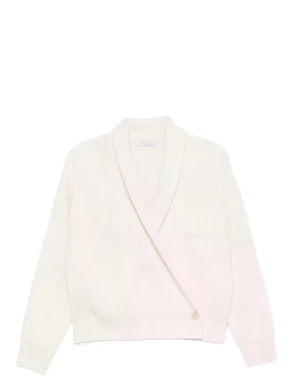 Brunello Cucinelli Ribbed-knit Wrap-style Sweater - White