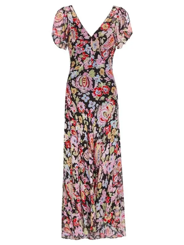 Rixo Floral-print V-neck Dress - Black