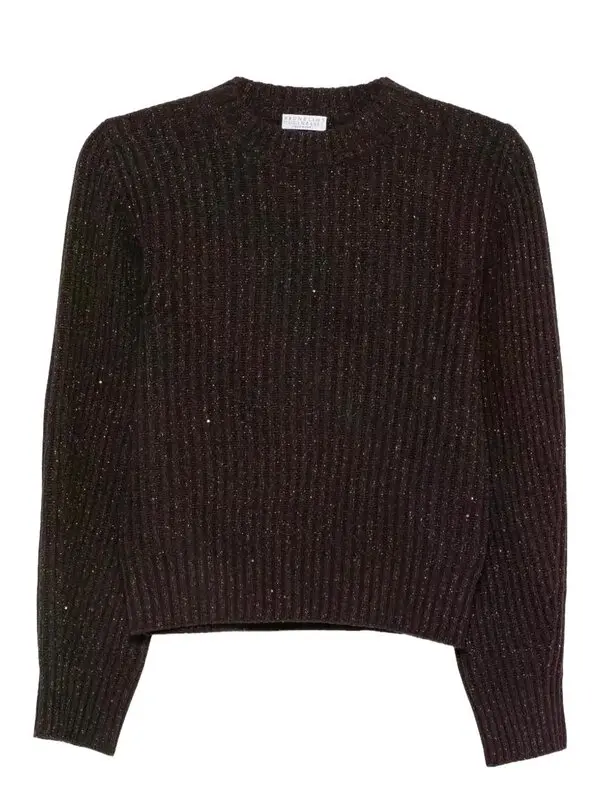 Brunello Cucinelli Sequin-embellished Ribbed Knit Sweater - Brown
