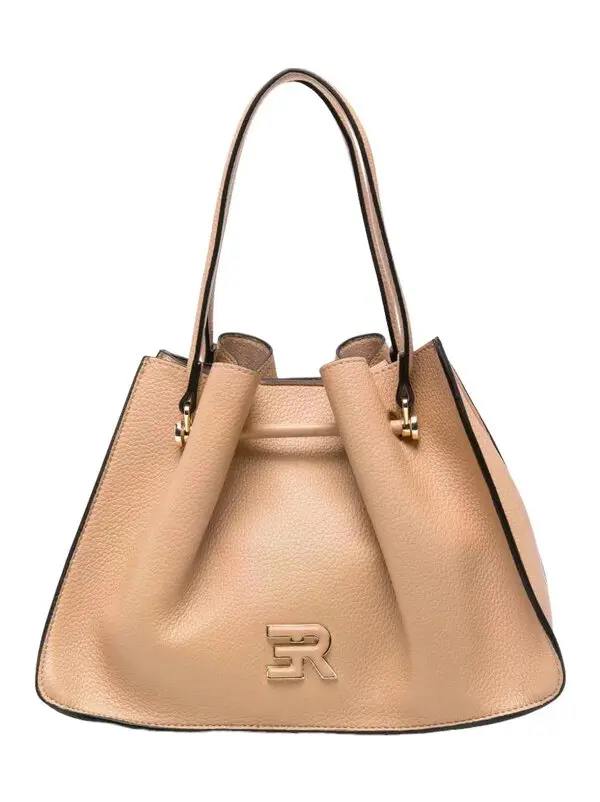 ERMANNO FIRENZE Grained Leather Tote Bag With Logo Plaque - Neutrals