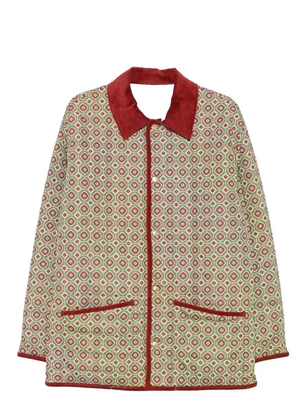 Drole De Monsieur Geometric-print Corduroy-collar Jacket - Green