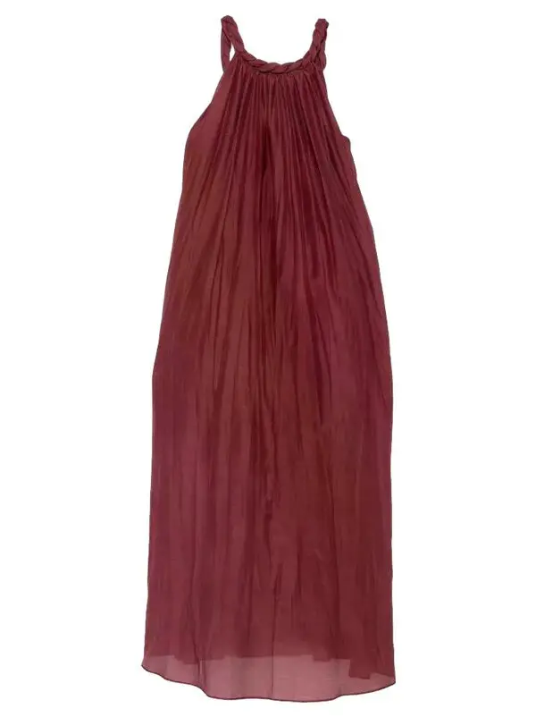 SEMICOUTURE Aura Braided-neck Pleated Maxi Dress - Red