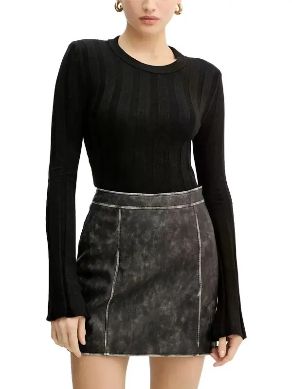 Guess Ribbed-knit Flared-sleeve Sweatshirt - Black