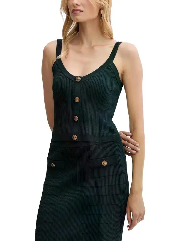Guess Emmie Ribbed-knit Button-up Top - Green