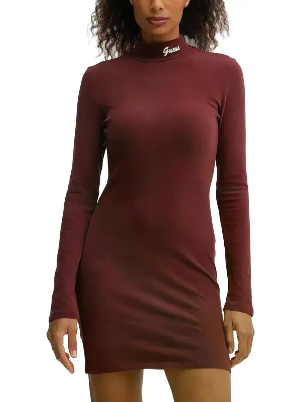 Guess Logo-embroidered High-neck Mini Dress - Red