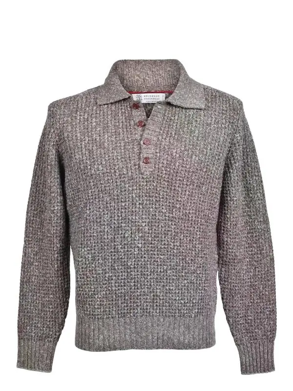 Brunello Cucinelli Waffle-knit Polo-style Sweater - Brown