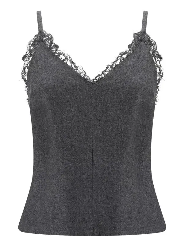 Brunello Cucinelli Lace-trim V-neck Top - Grey