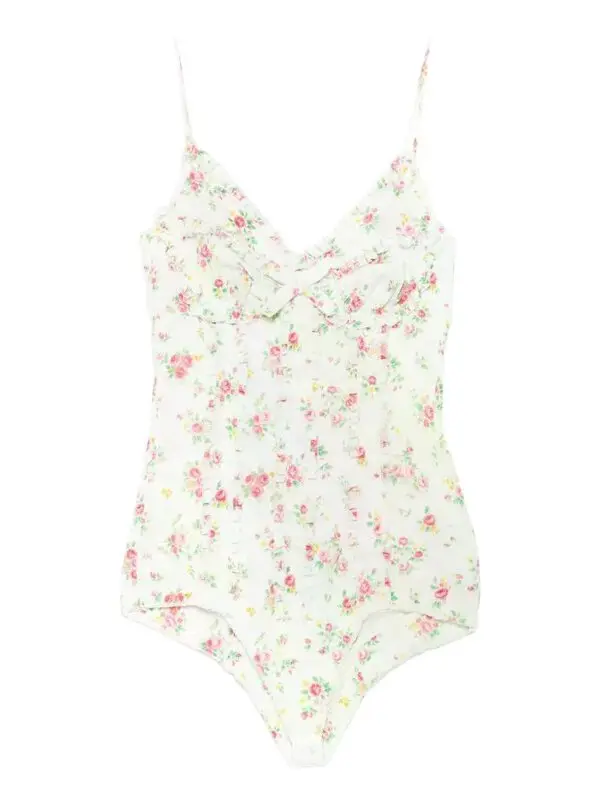 SHUSHU/TONG Floral-print Ruffled Bodysuit - White