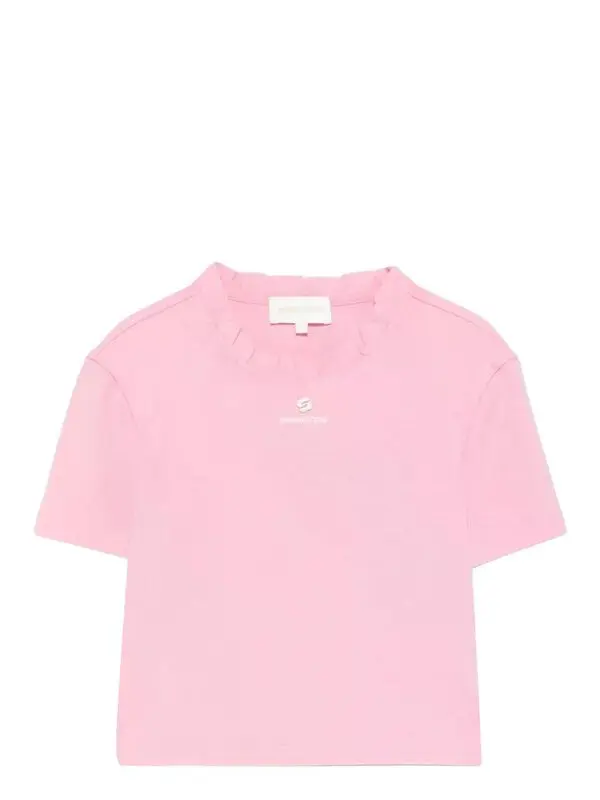 SHUSHU/TONG Logo-print T-shirt With Ruffle Trim - Pink