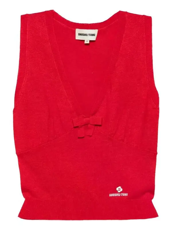 SHUSHU/TONG Bow-detail Knitted Top - Red