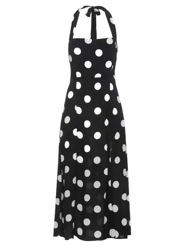 MAR DE MARGARITAS Paula Polka-dot Halterneck Midi Dress - Black