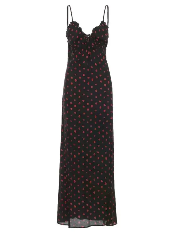 MAR DE MARGARITAS Riley Floral-print Ruffled Maxi Dress - Black