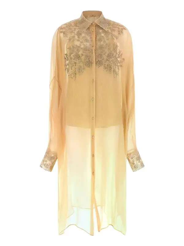 Ermanno Scervino Embroidered Silk Shirt Dress - Neutrals