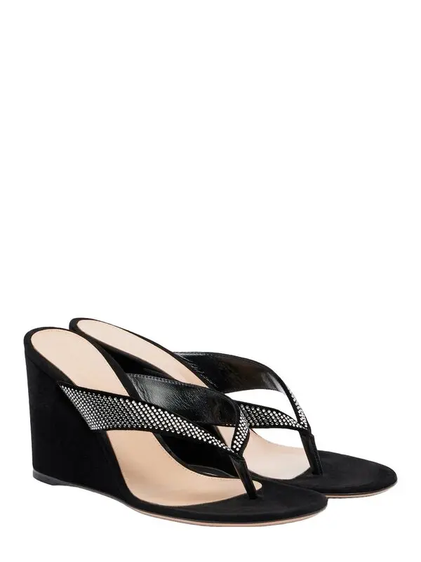 GIANVITO ROSSI Crystal-embellished Wedge Thong Sandals - Black
