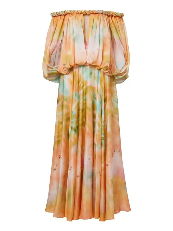 Zimmermann Luna Off-shoulder Printed Silk Chiffon Gown - Multicoloured